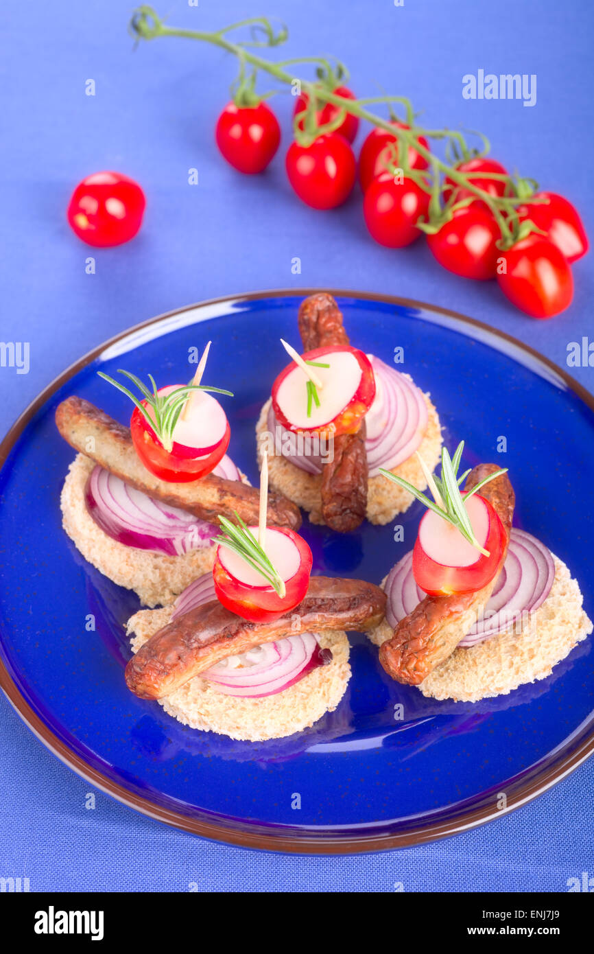 Grilled sausage snacks Stock Photo - Alamy