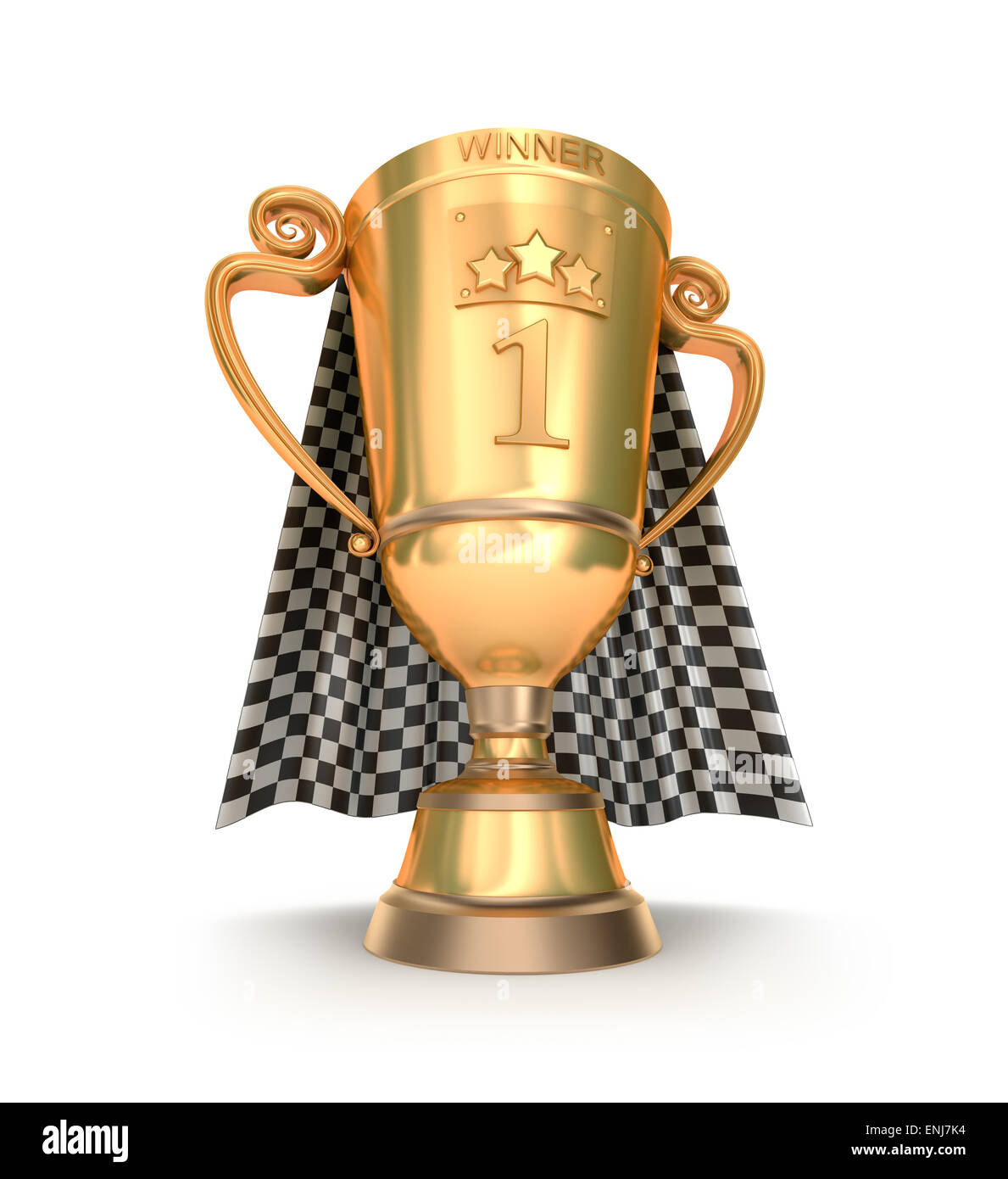 Golden trophy and racing flag Stock Photo - Alamy