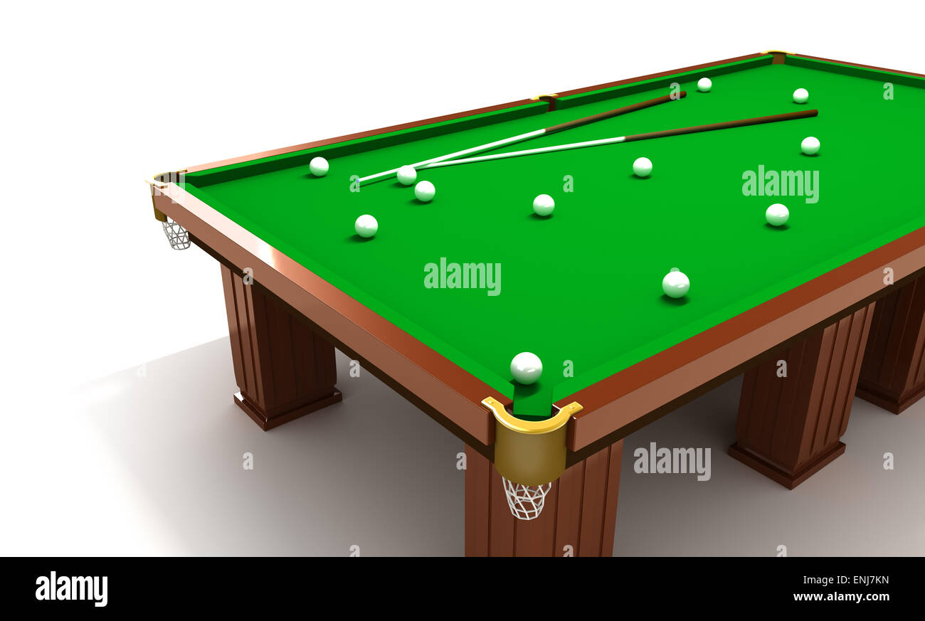 Billiard table with balls and cues Stock Photo - Alamy