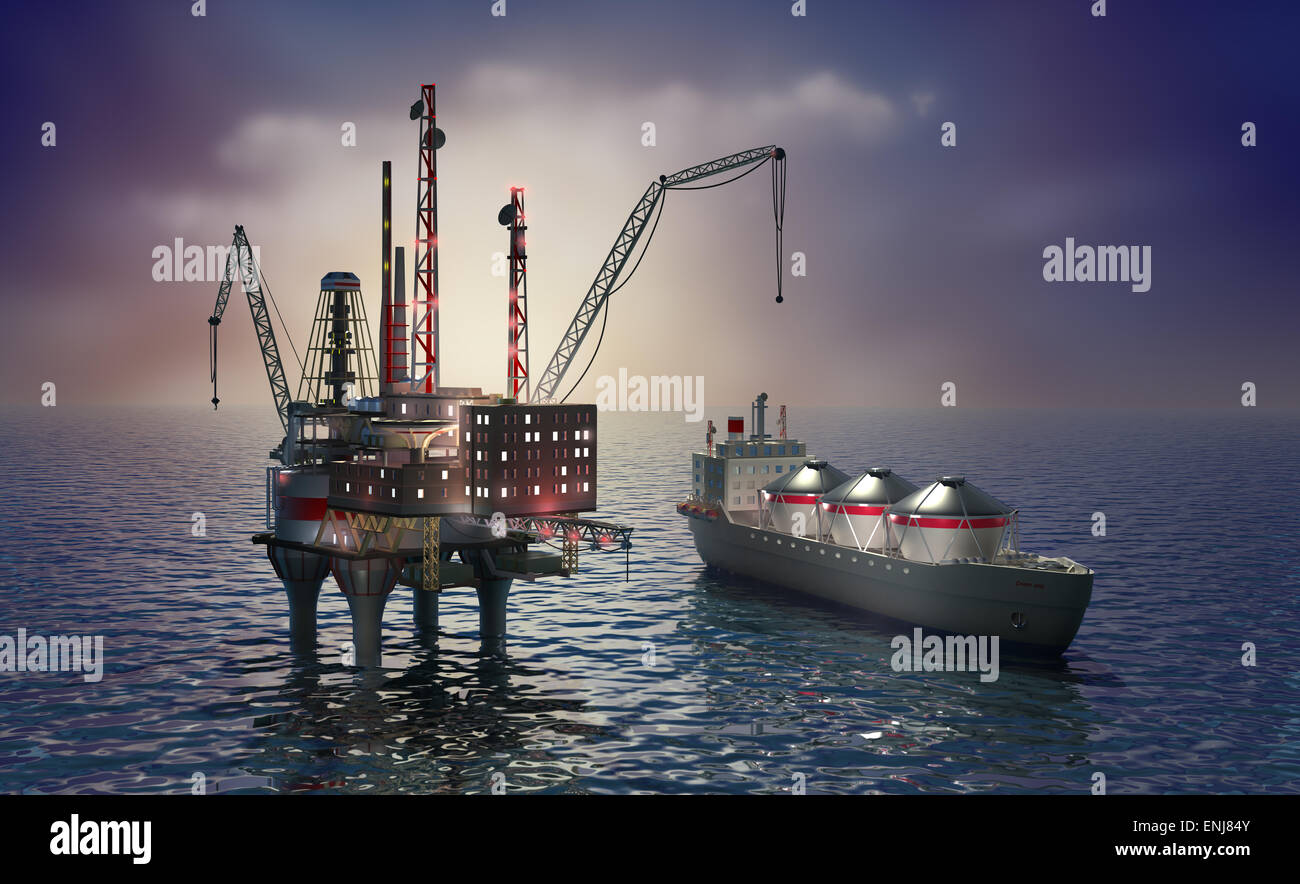 Drilling offshore platform and tanker Stock Photo - Alamy