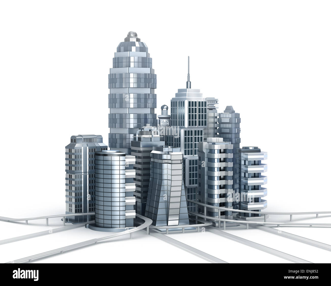 Skyscrapers and magistrals. Chrome city over white Stock Photo - Alamy