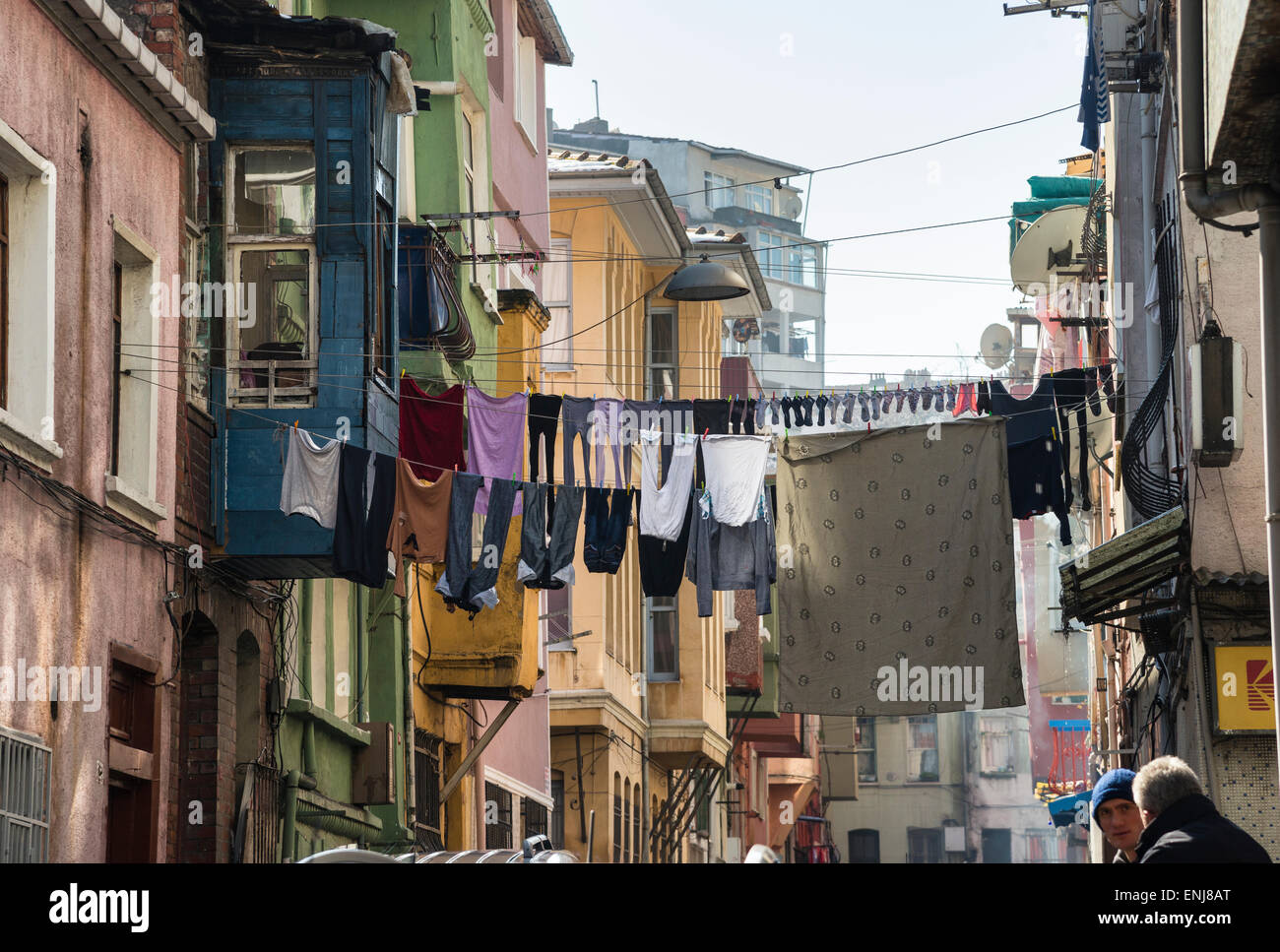 Colourful streets in the Balat / fener neighborhood of Istanbul. Turkey ...