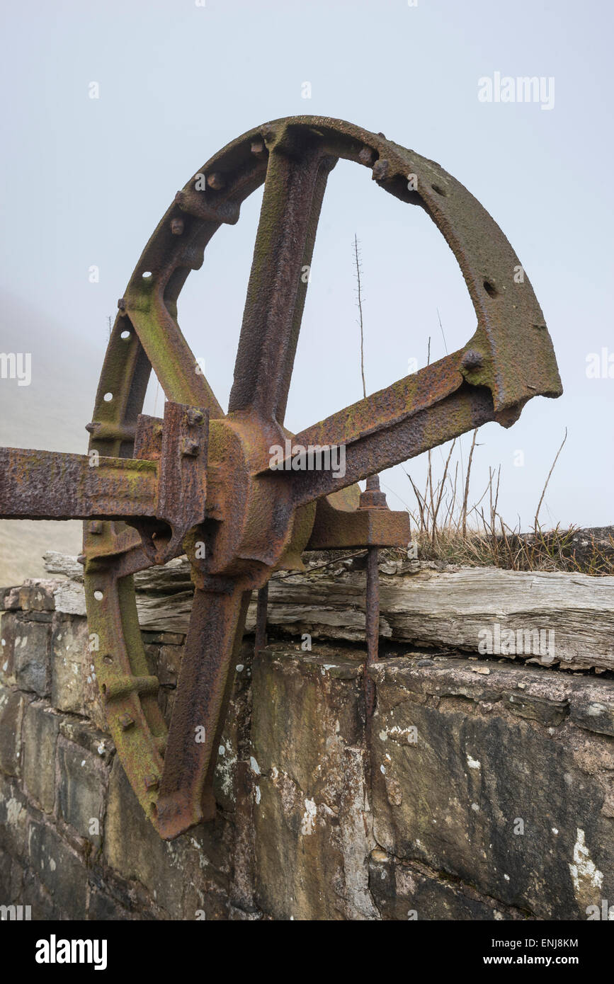 Ruins of winding gear at the disused quarry on Cracken edge, Derbyshire ...