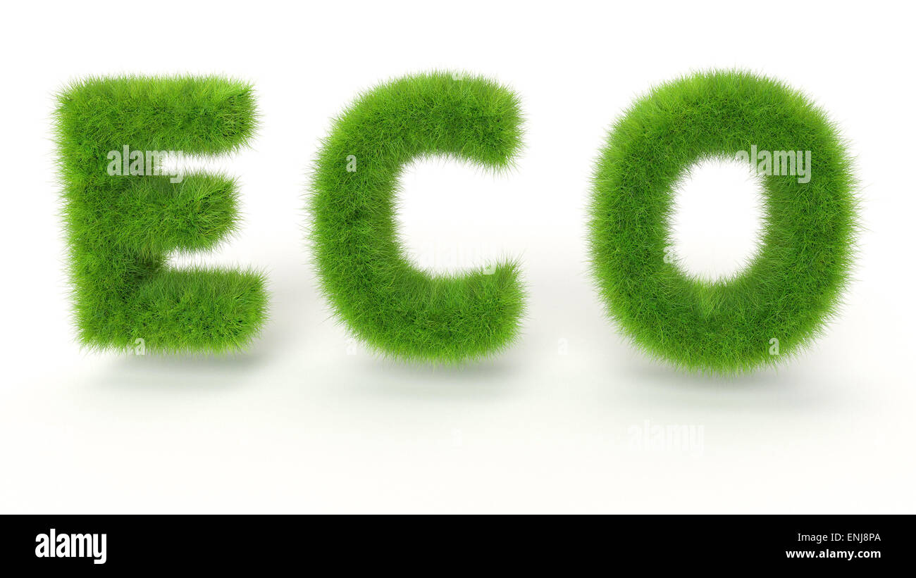 ECO - Green grass text on white background - High quality 3D Render ...