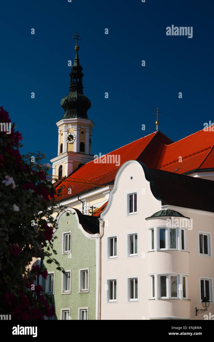 Houses and Steeple, Scharding, Austria Stock Photo - Alamy