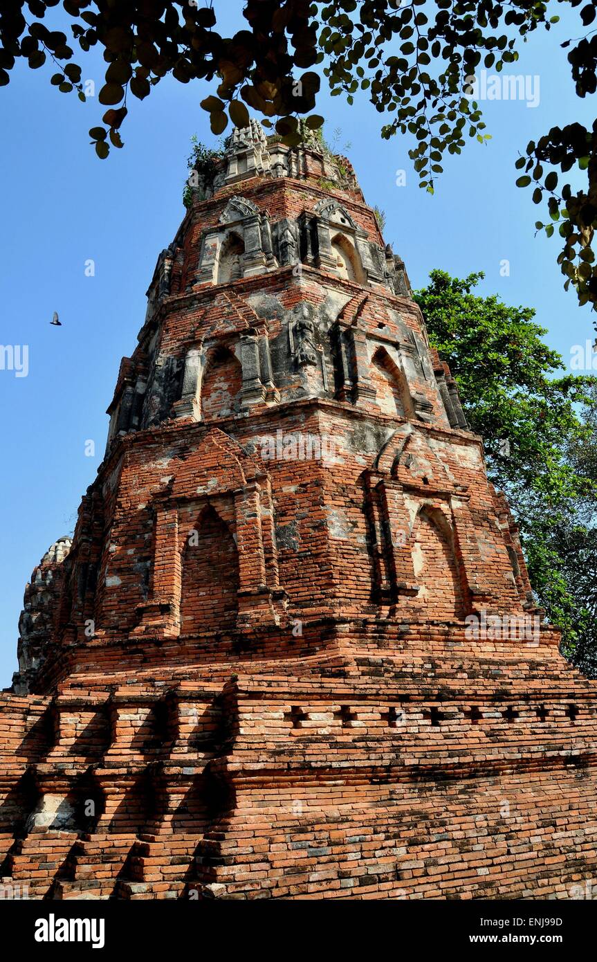 Ayutthaya, Thailand Hexagonal base of a ruined brick Chedi with empty ...