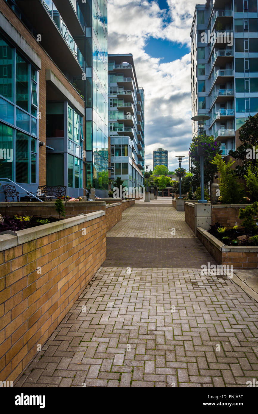 Modern buildings and walkway at the waterfront in Portland, Oregon ...