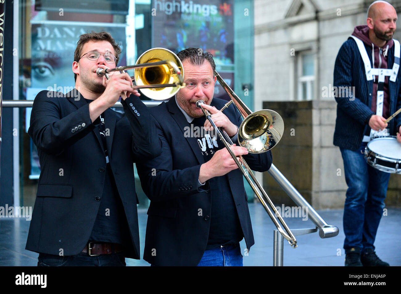 Sam Thomas and Eelco van Velzen from the Jaydee Brass Band, performing at the 2015 City of Derry ...
