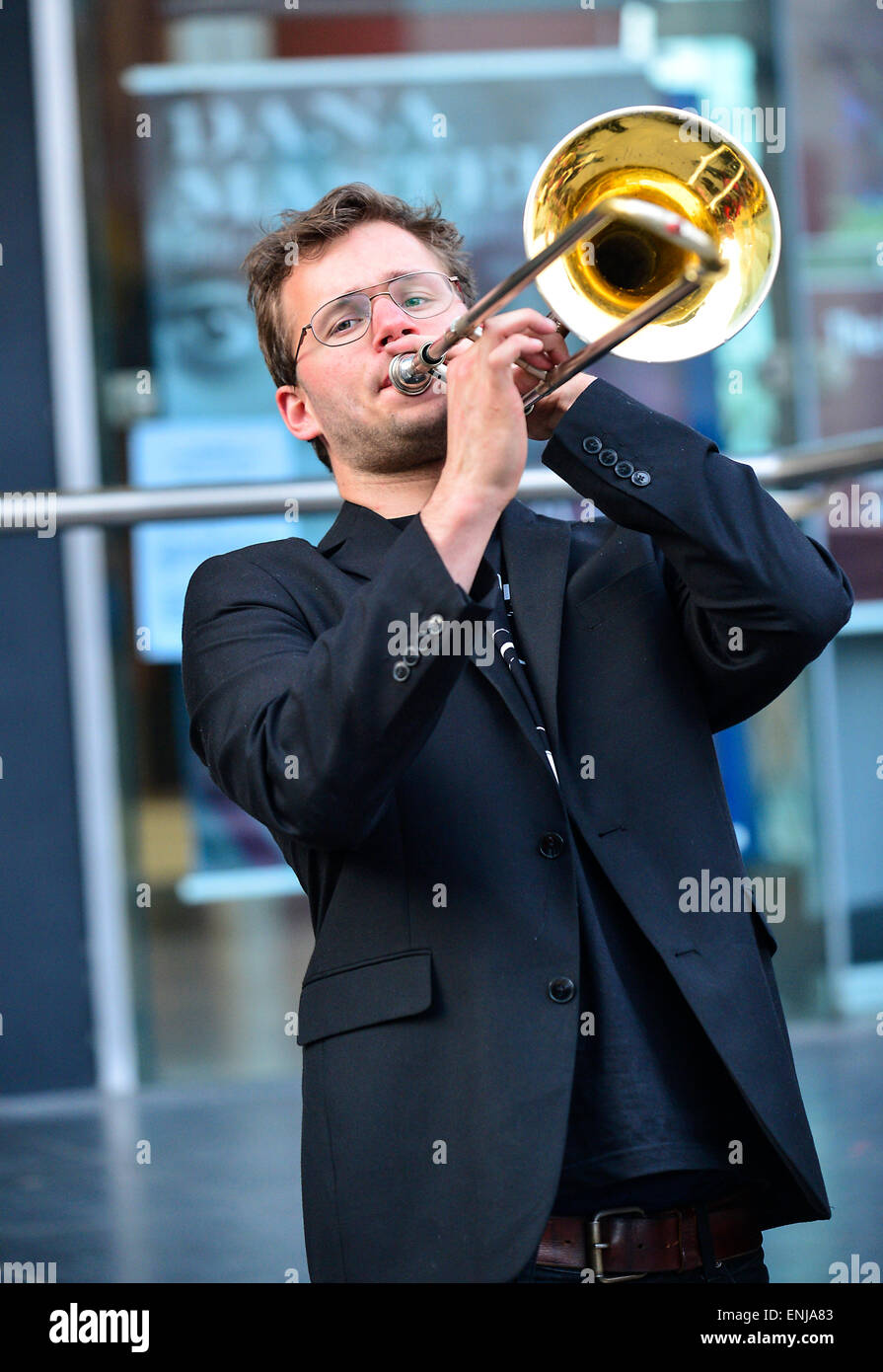 Sam Thomas from the Jaydee Brass Band, from the Netherlands, performing ...