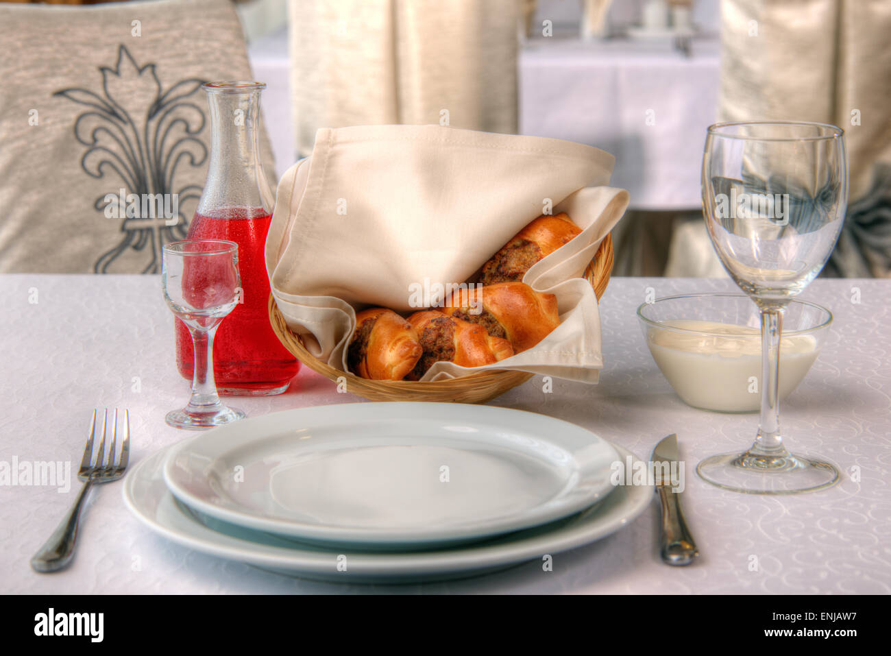 tasty bread with meat and vodka in the restaurant Stock Photo - Alamy