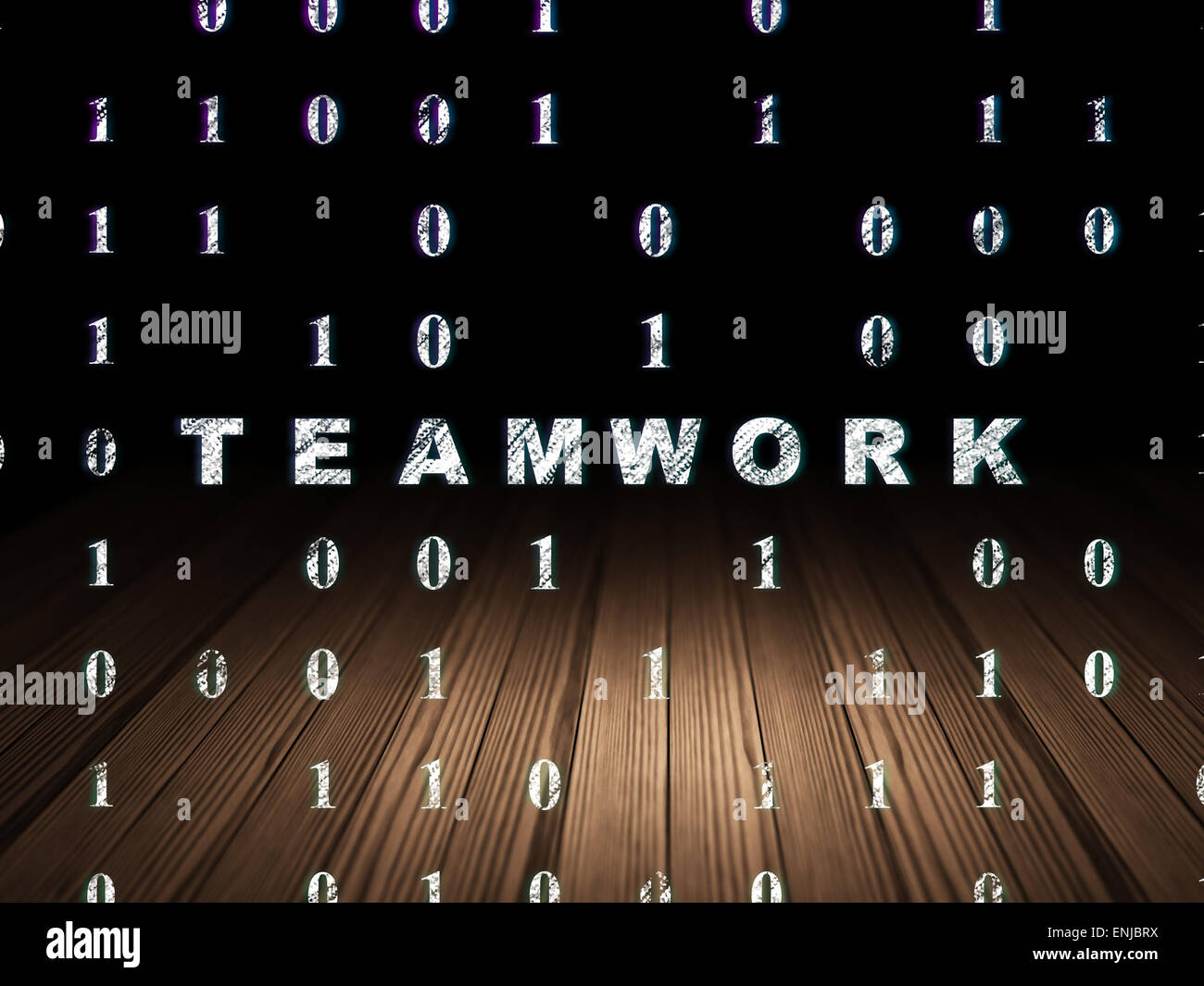 Business concept: Teamwork in grunge dark room Stock Photo - Alamy