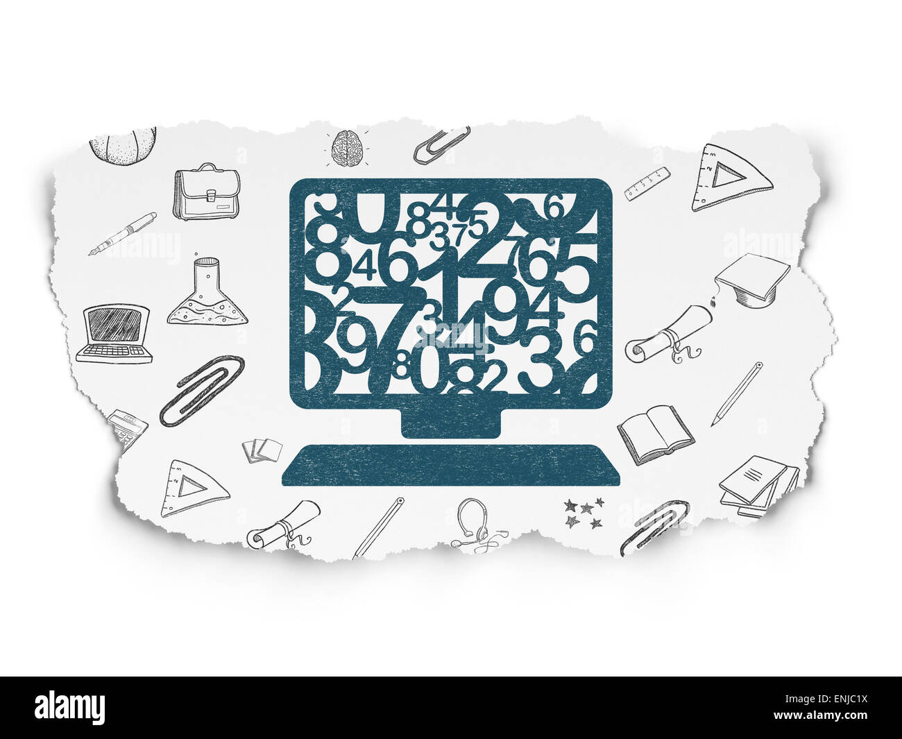Education concept: Computer Pc on Torn Paper background Stock Photo - Alamy