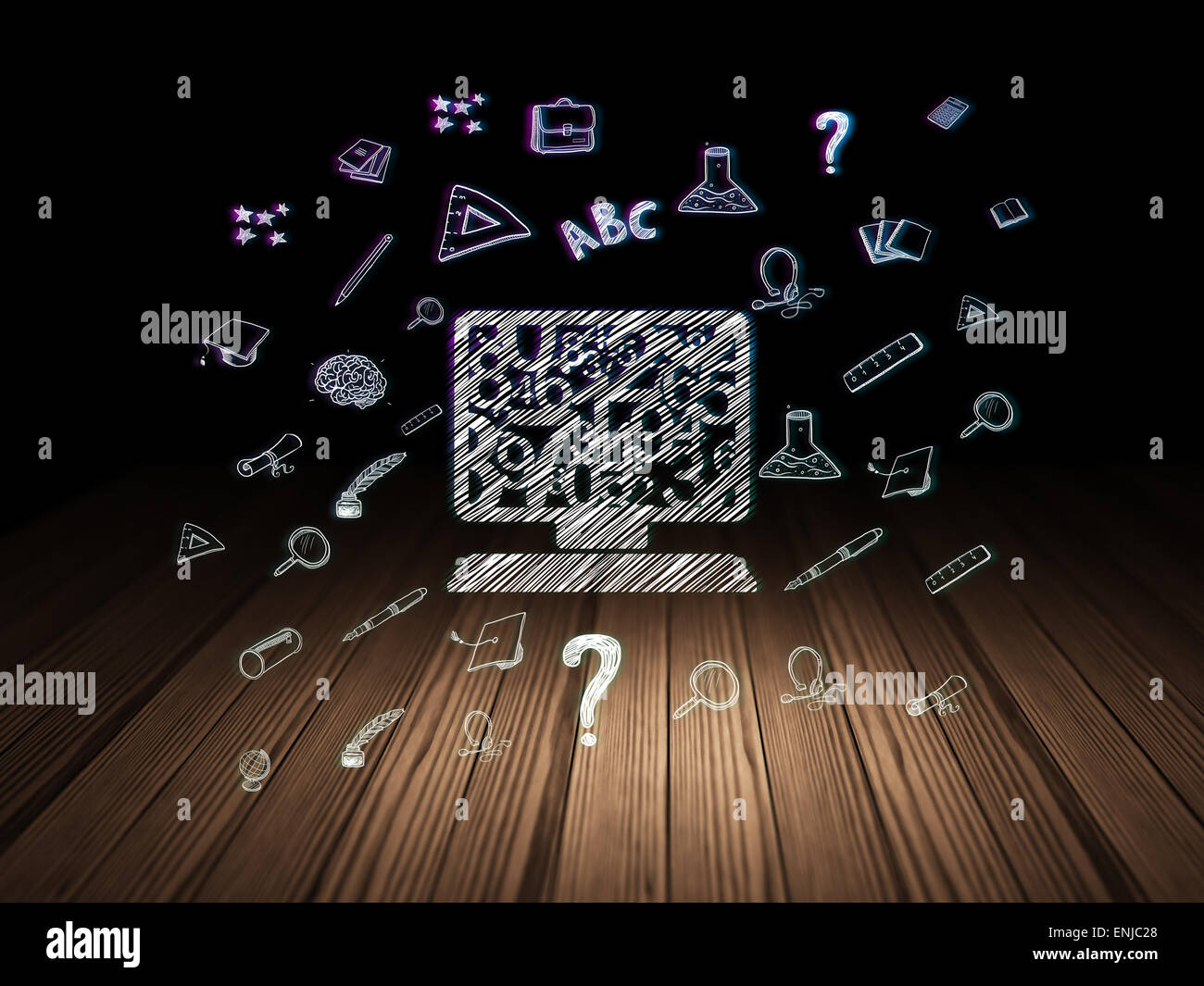 Education concept: Computer Pc in grunge dark room Stock Photo - Alamy