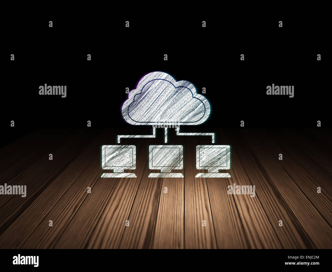 Cloud computing concept: Cloud Network in grunge dark room Stock Photo ...