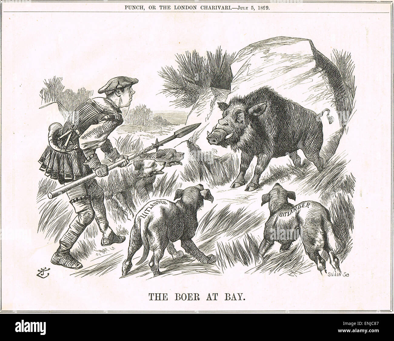 Punch cartoon 1899 The Boer at Bay Stock Photo - Alamy