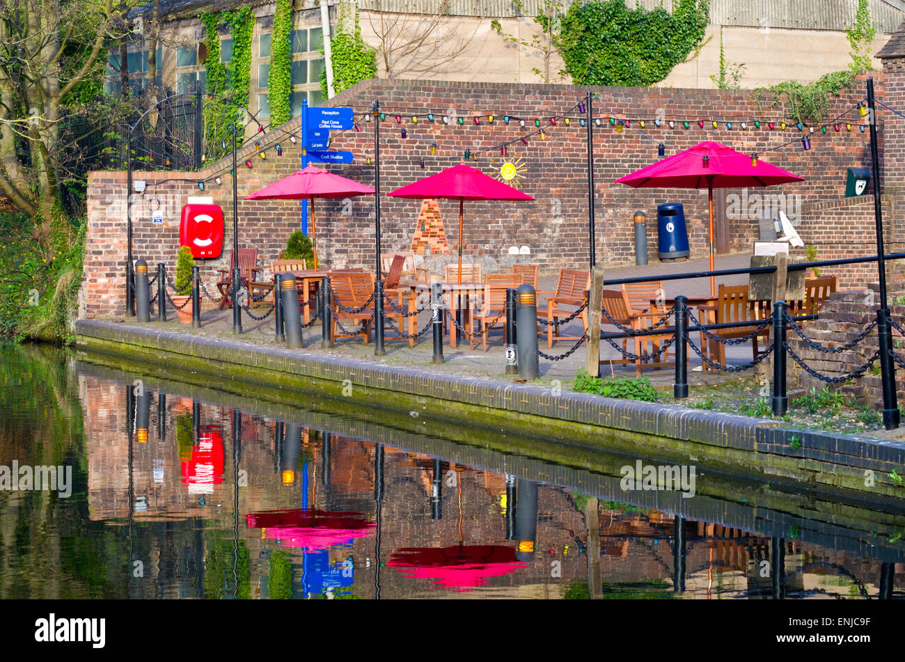 Red Parasols & Wooden Garden Furniture Next to Stourbridge Canal, Red ...