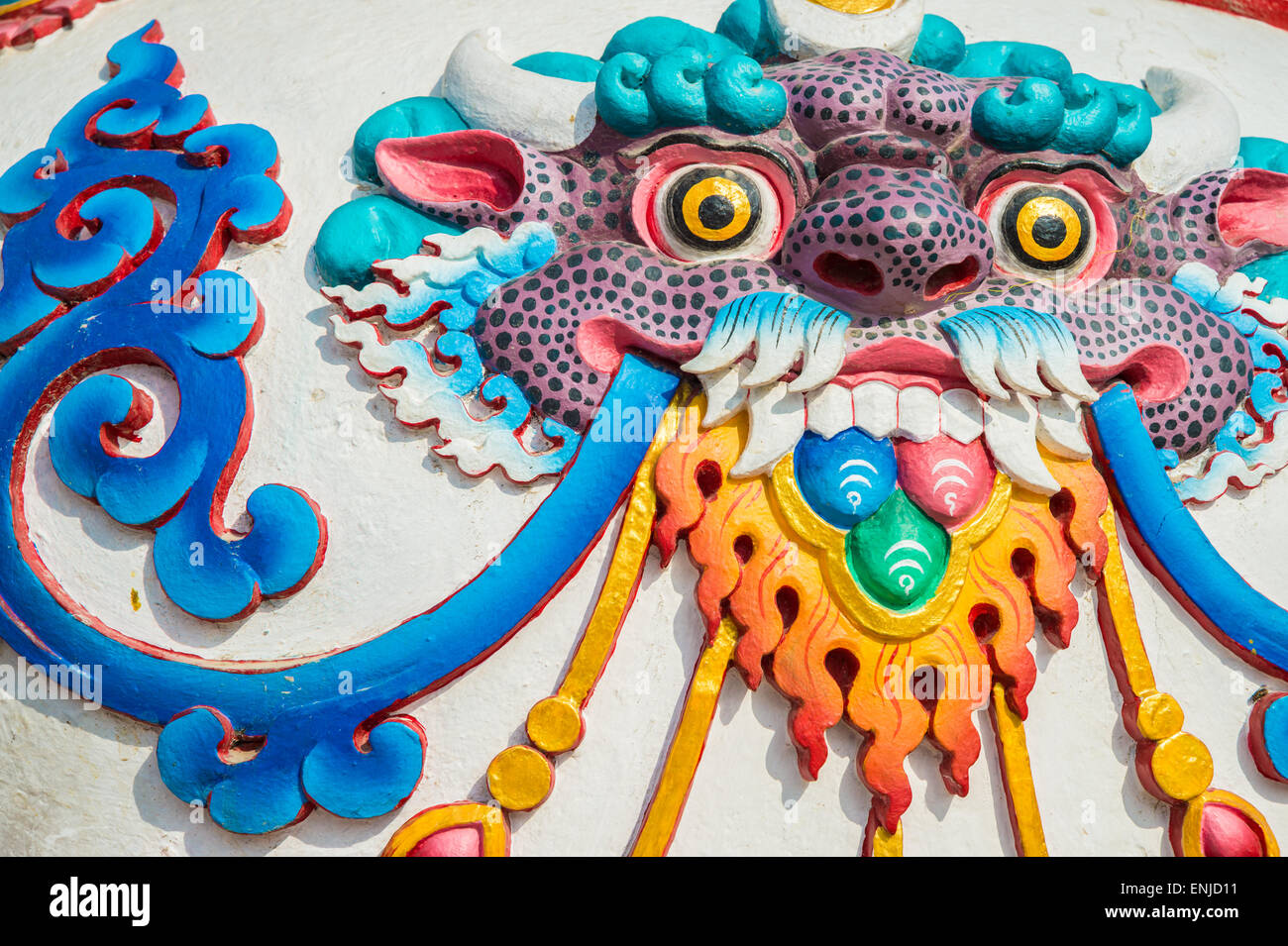 Tiger bas-relief near Boudhanath Stupa in Kathmandu, Nepal Stock Photo ...