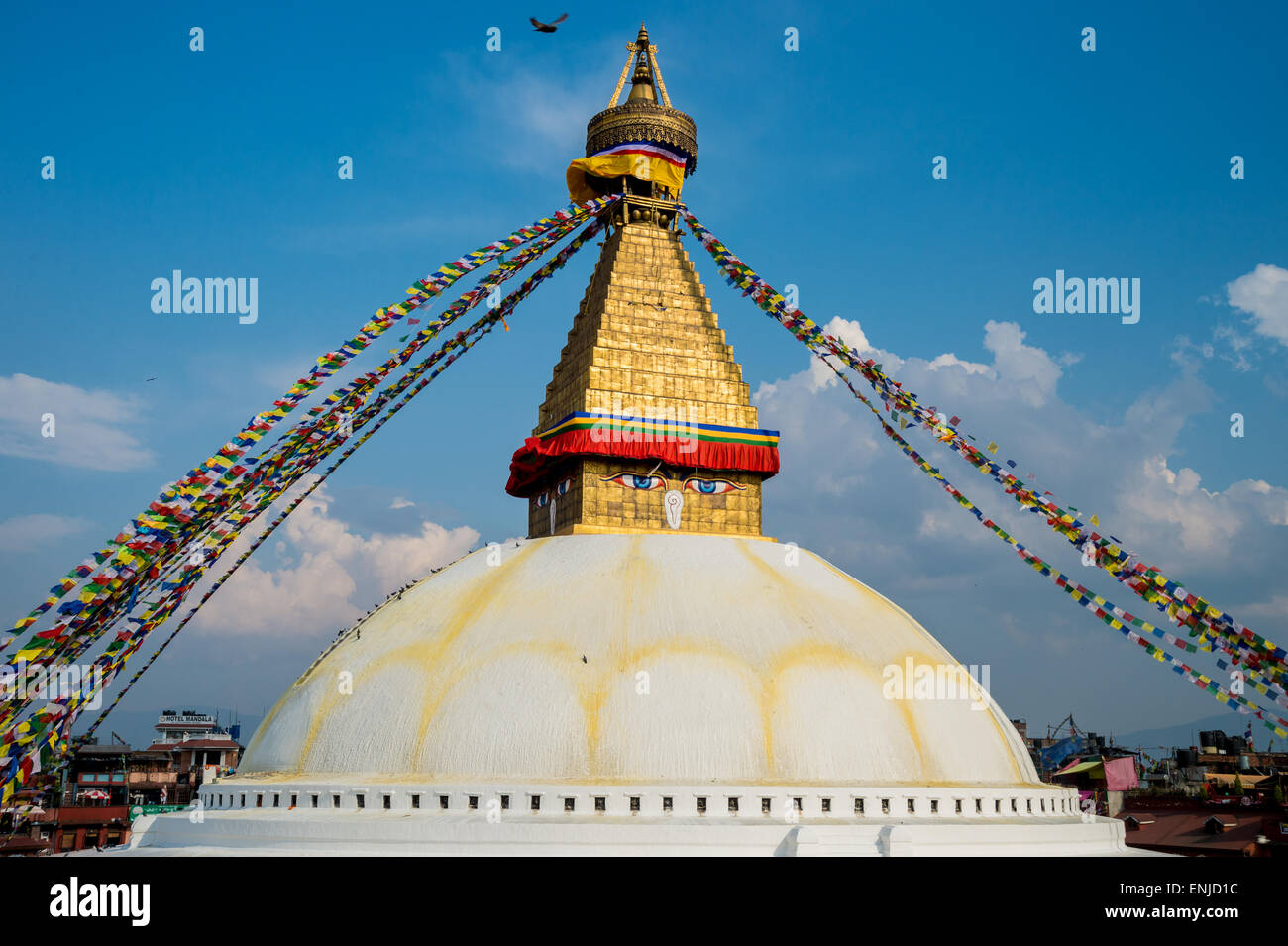 Boudhanath stupa eyes flags hi-res stock photography and images - Alamy