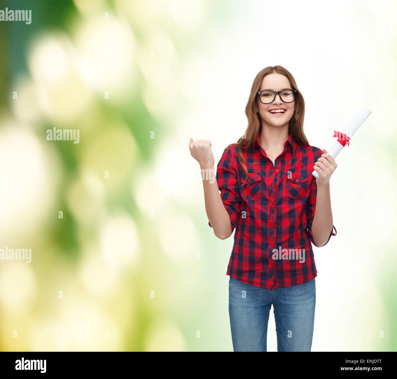 smiling female student in eyeglasses with diploma Stock Photo - Alamy