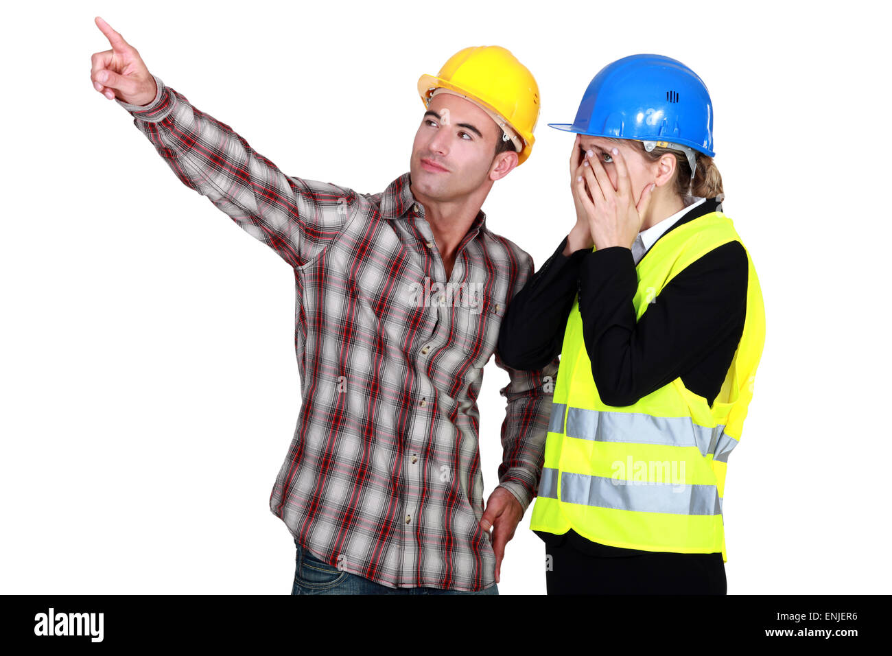 Construction couple discussing a problem Stock Photo - Alamy