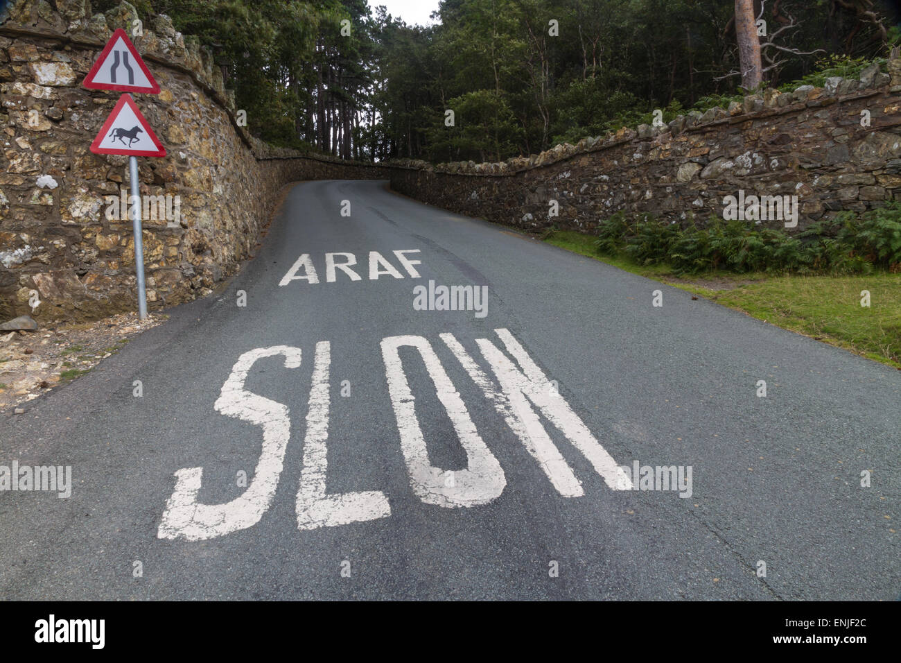 Slow road marking hi-res stock photography and images - Alamy