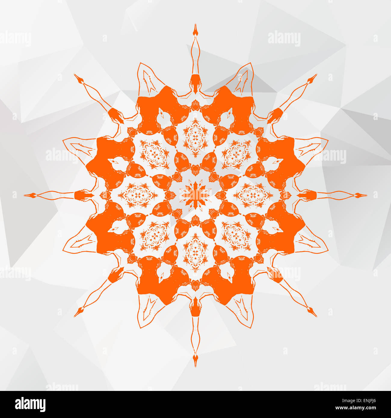 Mandala in orange color on gray triangles mesh background Stock Photo ...