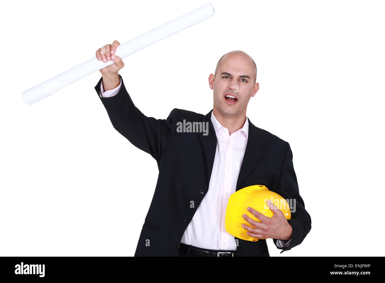 Bald architect shouting Stock Photo - Alamy