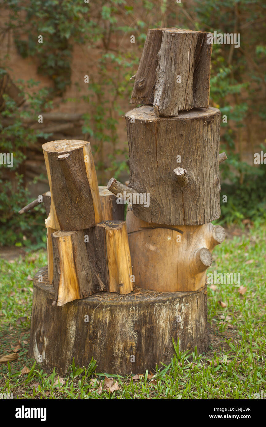 stump seats in the park, Garden furniture made from wooden log Stock ...