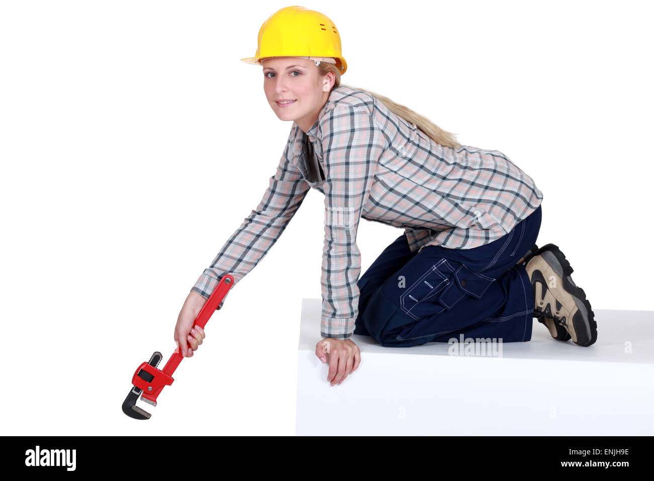 Woman laborer with vernier caliper Stock Photo - Alamy
