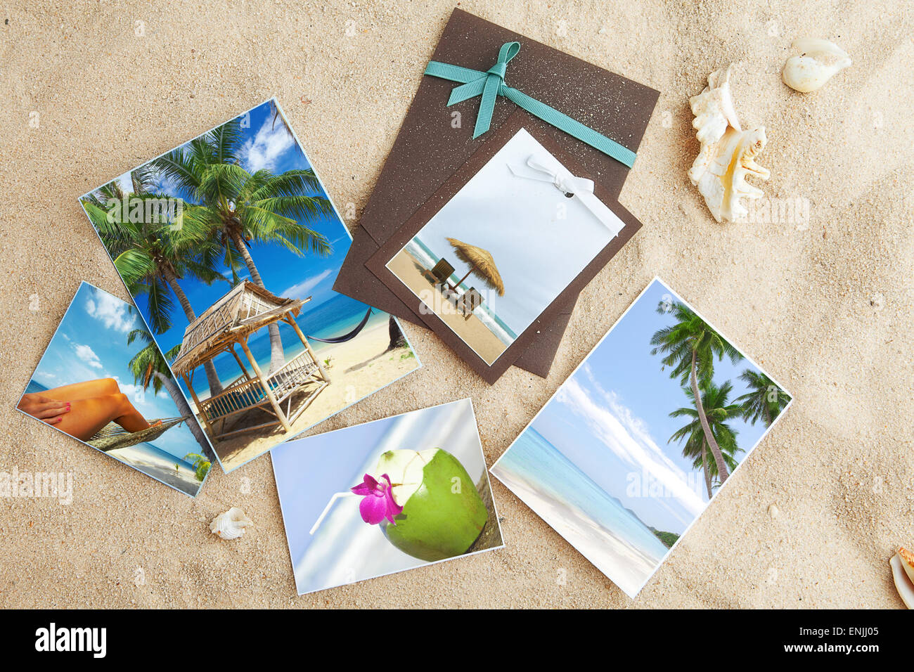 Tropic beach theme collage composed of few photos Stock Photo - Alamy