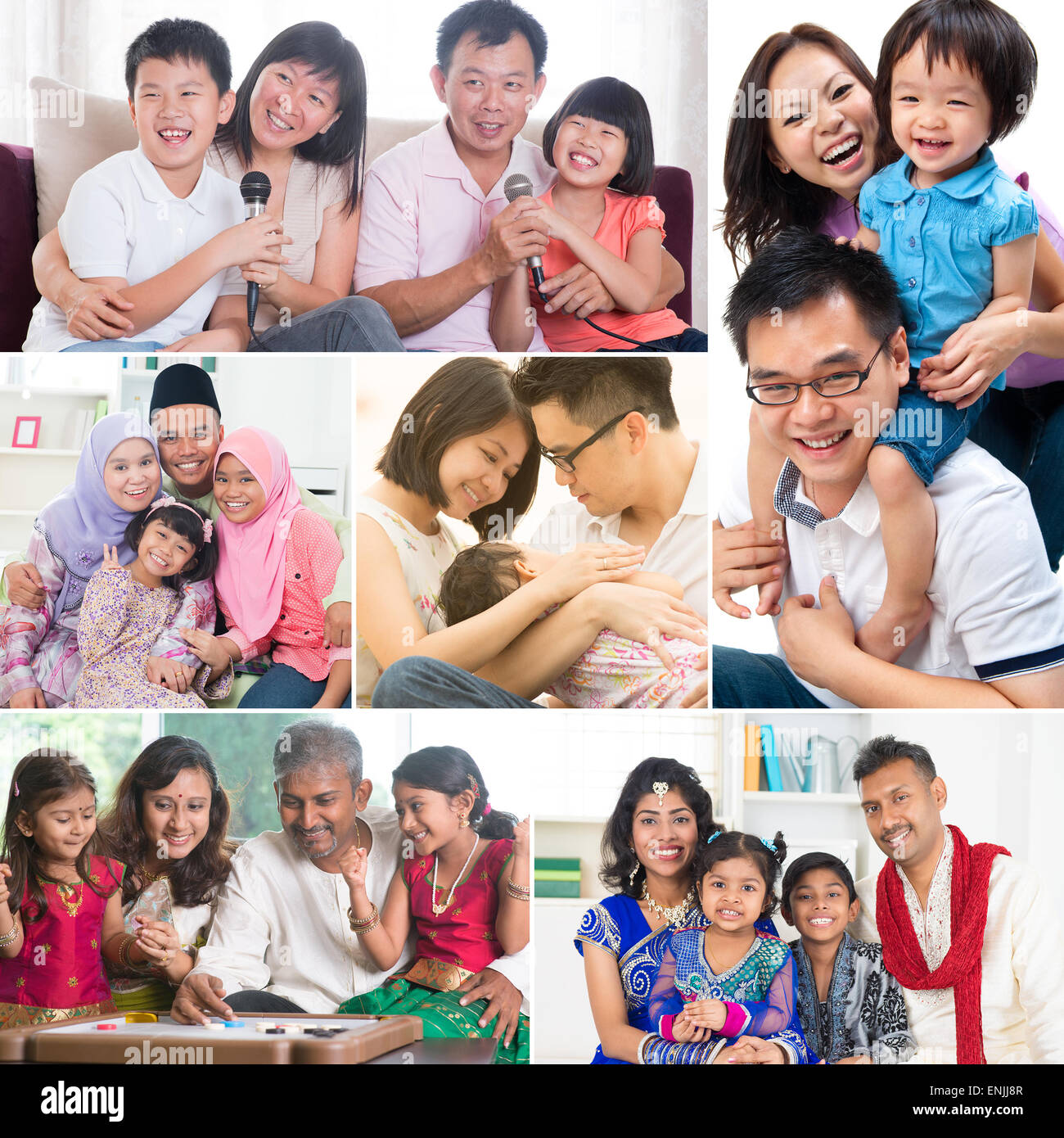 Collage photo of mixed race family having fun indoors living lifestyle ...