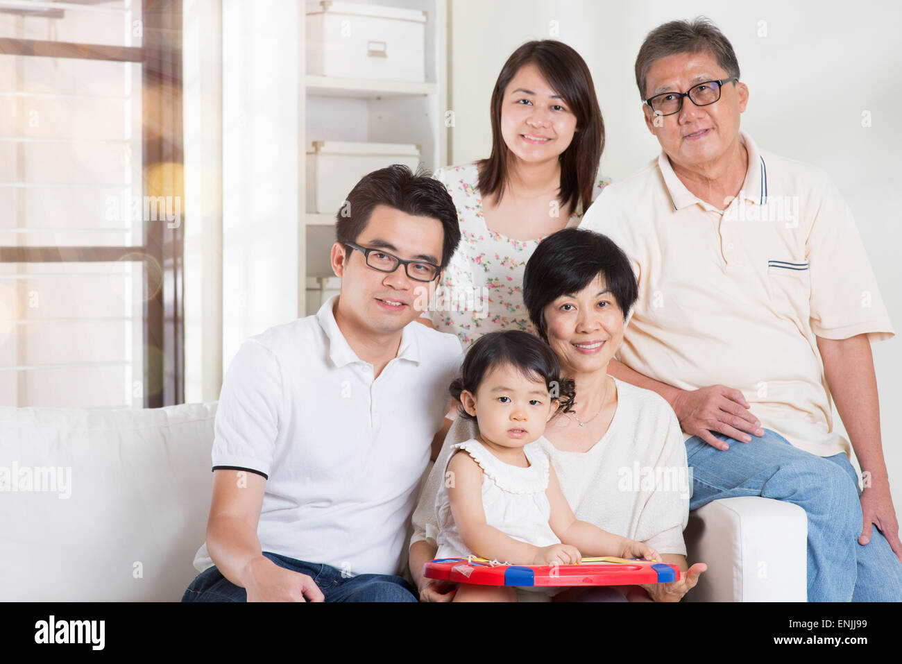 Happy family portrait. Asian multi generations lifestyle at home Stock ...