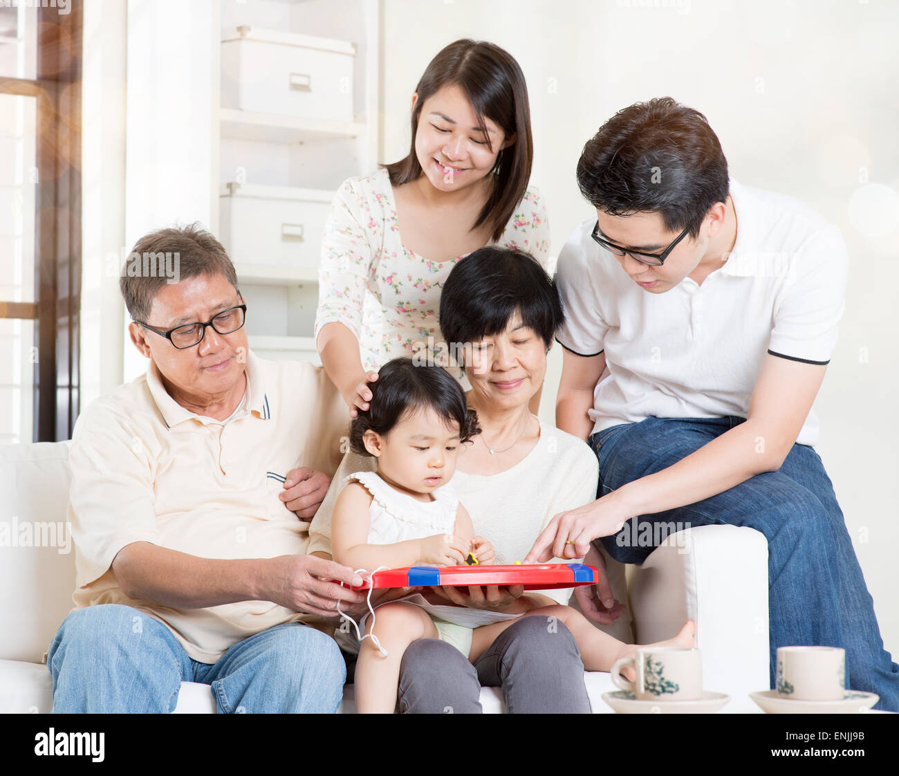 Asian multi generations having fun at home. Happy family portrait Stock ...