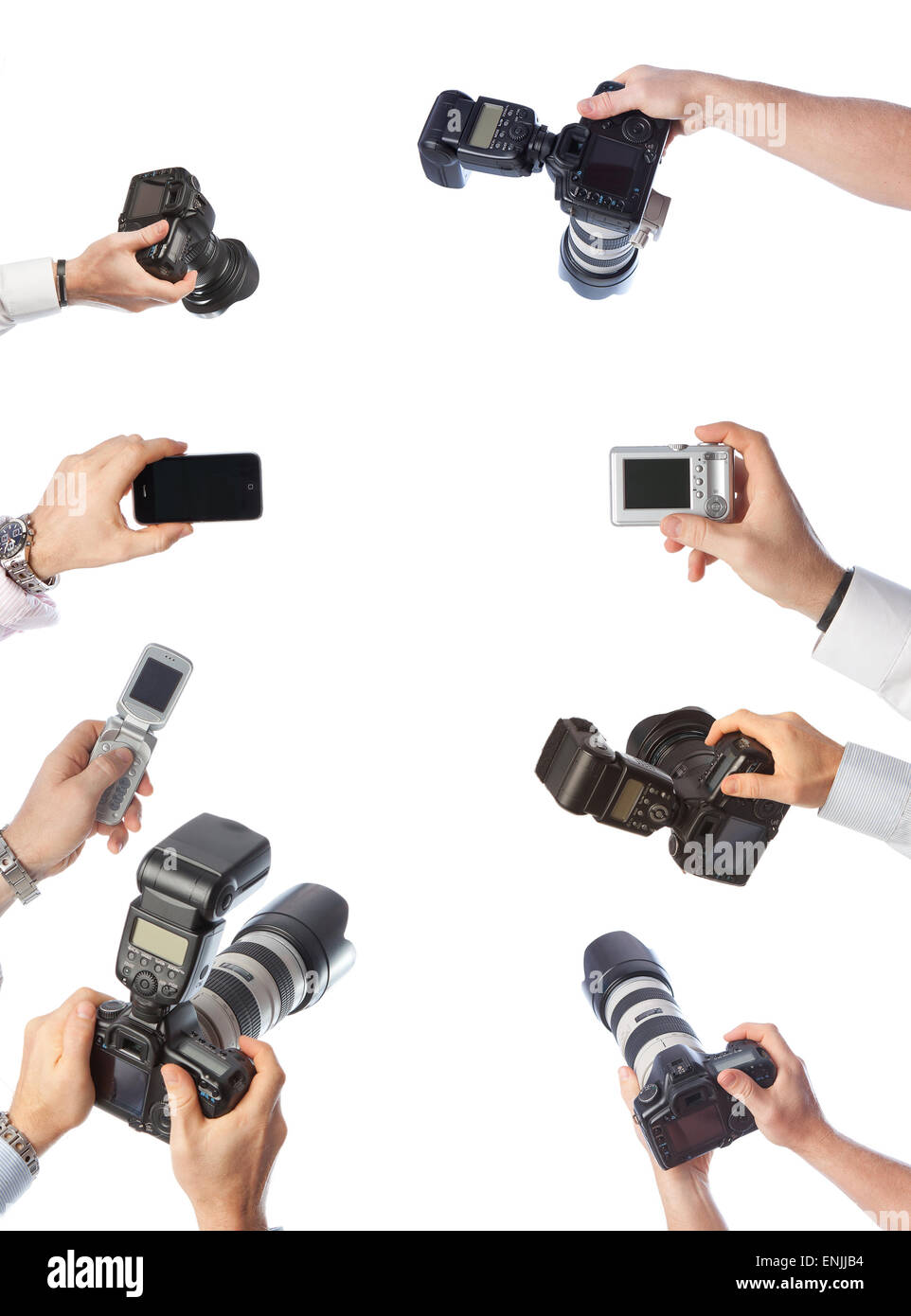 hands holding cameras collection pictures on white back Stock Photo - Alamy