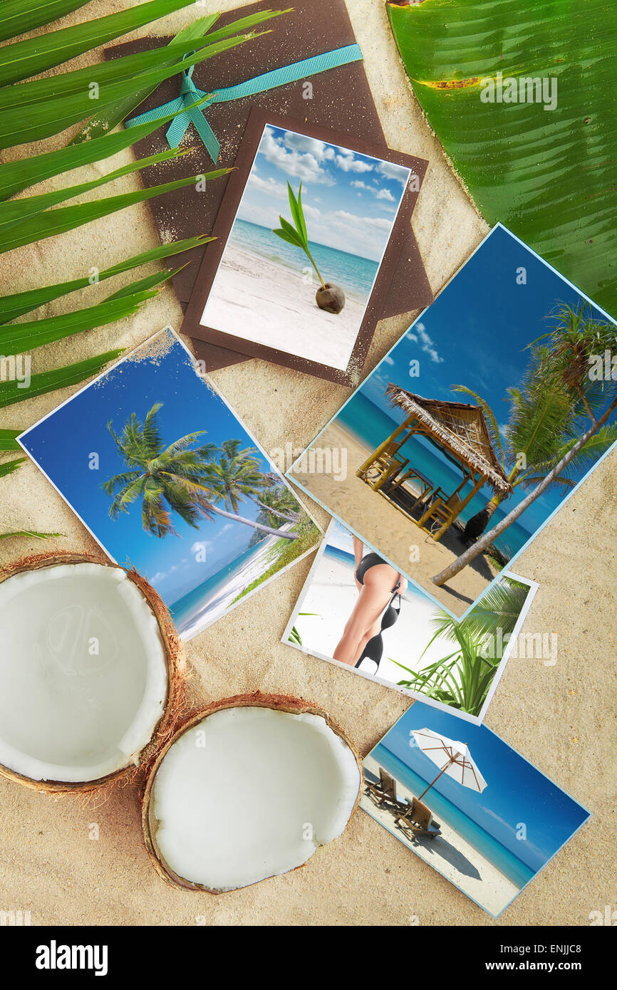 Tropic beach theme collage composed of few photos Stock Photo - Alamy