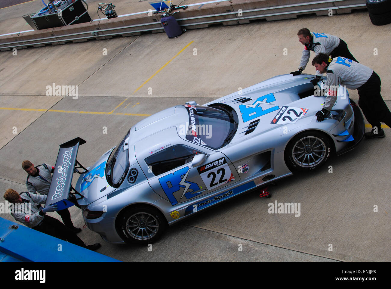 British GT racing car in the pits pitlane at Rockingham racing Stock ...