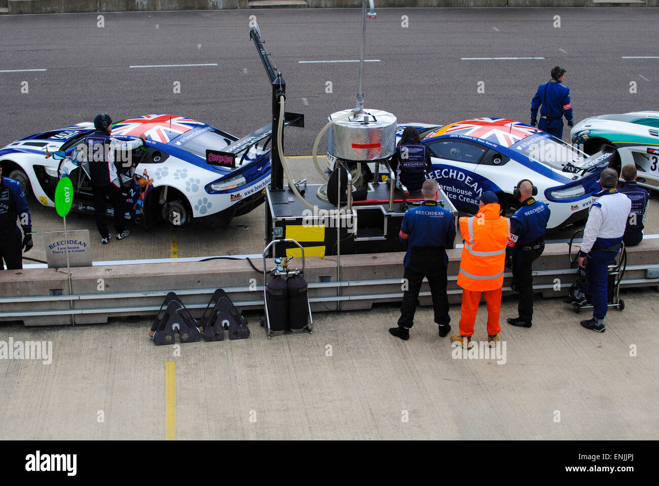 British GT racing car in the pits pitlane at Rockingham racing Stock ...