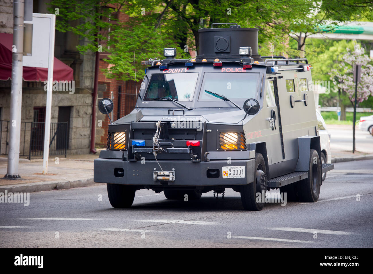 Baltimore Maryland - Police riot vehicle patrolling streets after death ...