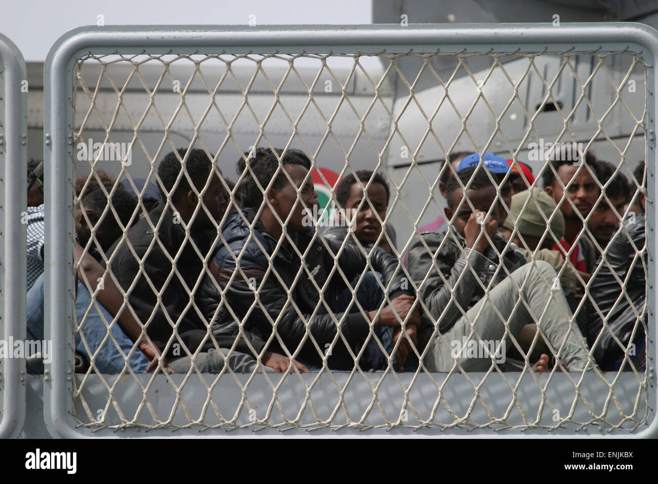 Naples, Italy. 06th May, 2015. Immigrants arrive at the port of Naples ...