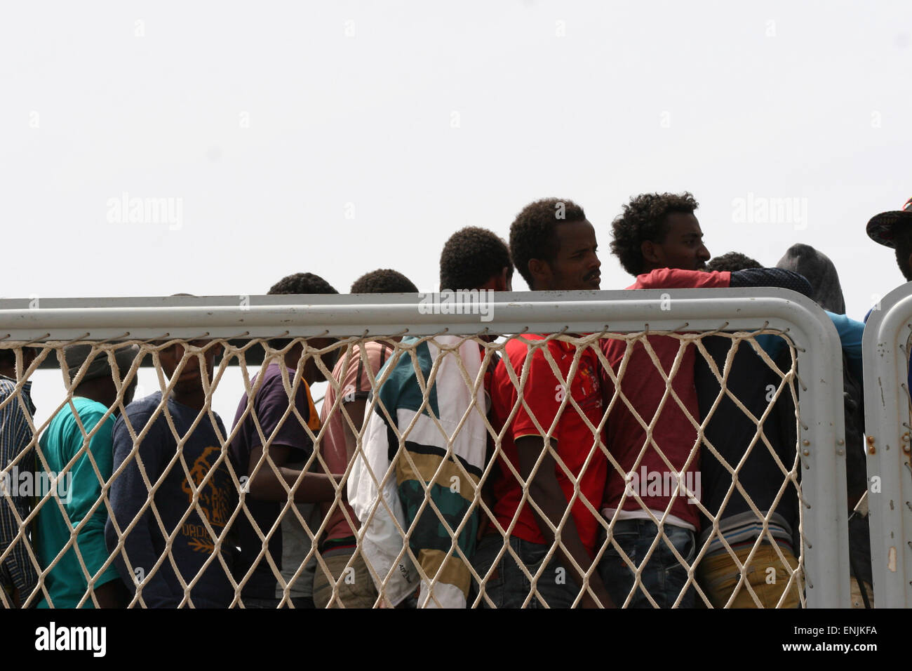 Naples, Italy. 06th May, 2015. Immigrants arrive at the port of Naples ...