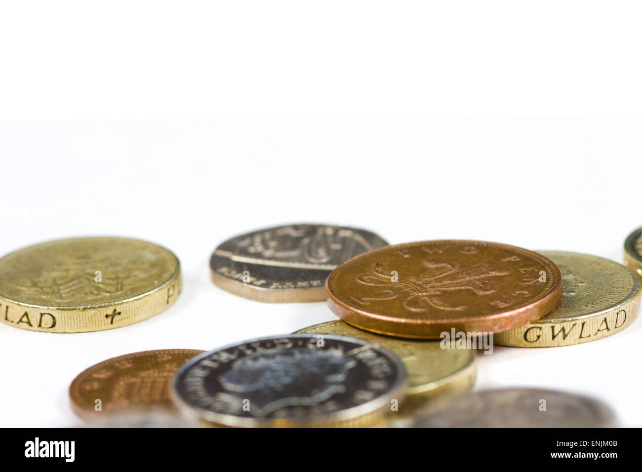 British currency coins close-up on a white background Stock Photo - Alamy