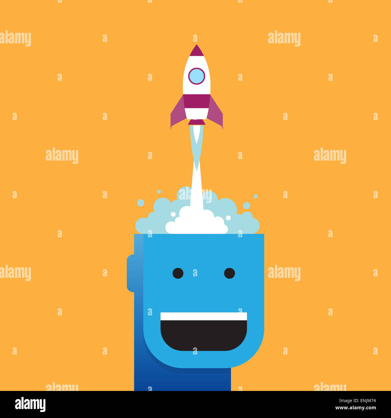 Vector illustration of a rocket launching from a guy's head Stock Photo ...
