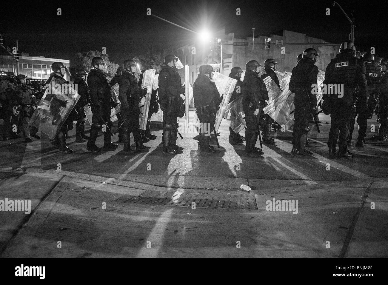 BALTIMORE, MARYLAND - Riot police controlling crowds at Penn and North ...