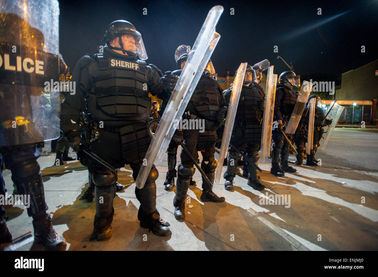 BALTIMORE, MARYLAND - Riot police controlling crowds at Penn and North ...