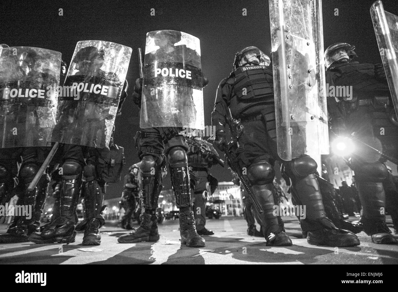 BALTIMORE, MARYLAND - Riot police controlling crowds at Penn and North ...