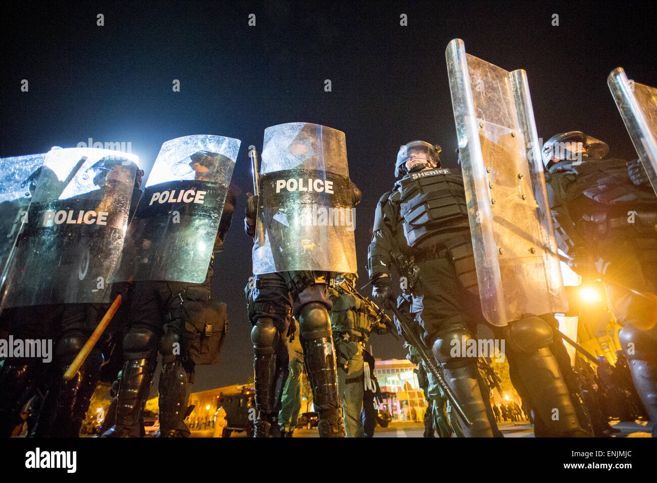 BALTIMORE, MARYLAND - Riot police controlling crowds at Penn and North ...