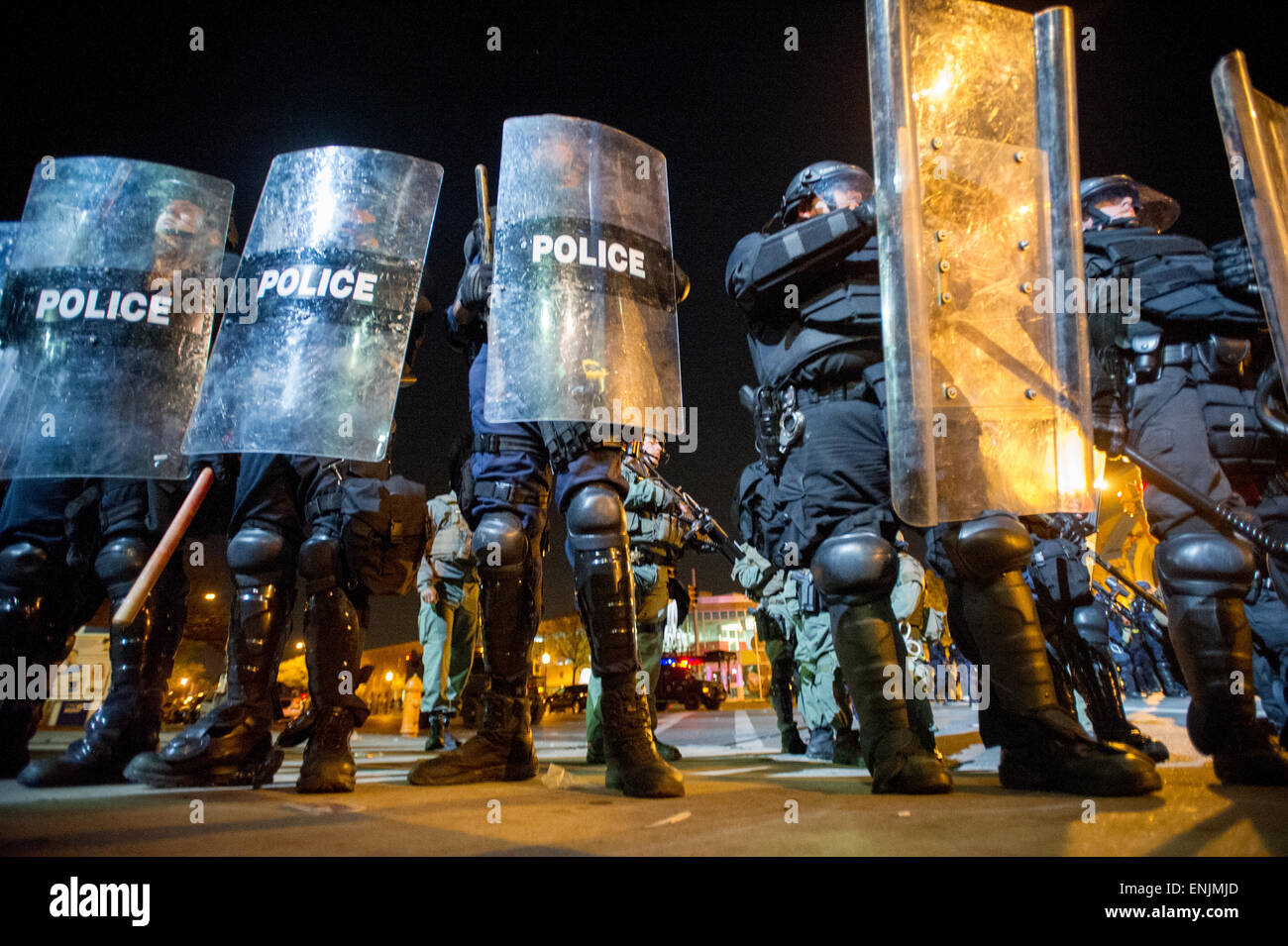 BALTIMORE, MARYLAND - Riot police controlling crowds at Penn and North ...