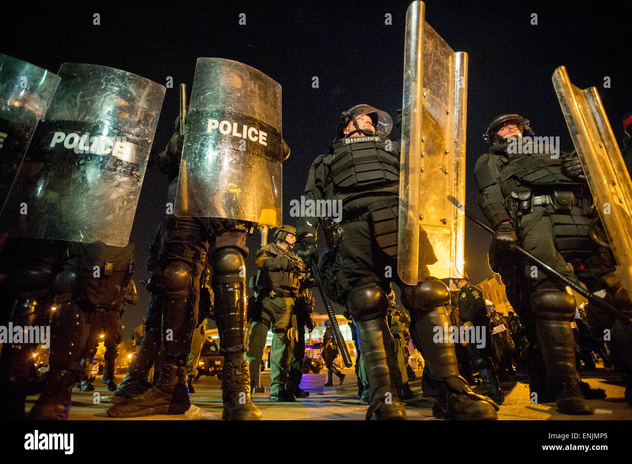 BALTIMORE, MARYLAND - Riot police controlling crowds at Penn and North ...