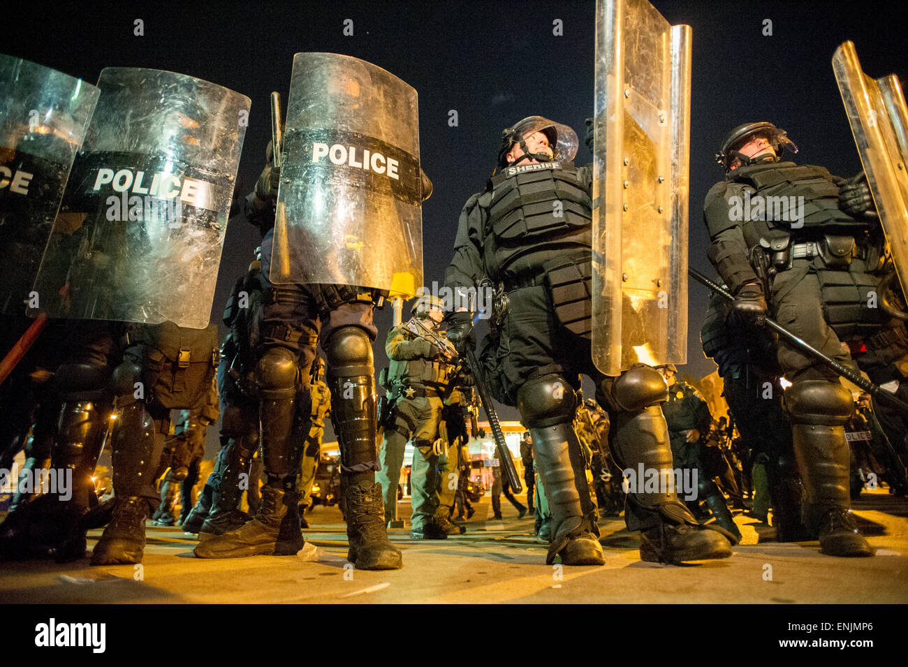 BALTIMORE, MARYLAND - Riot police controlling crowds at Penn and North ...