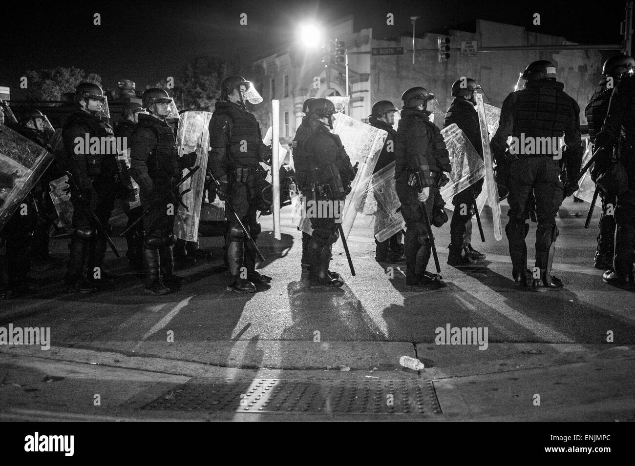 BALTIMORE, MARYLAND - Riot police controlling crowds at Penn and North ...